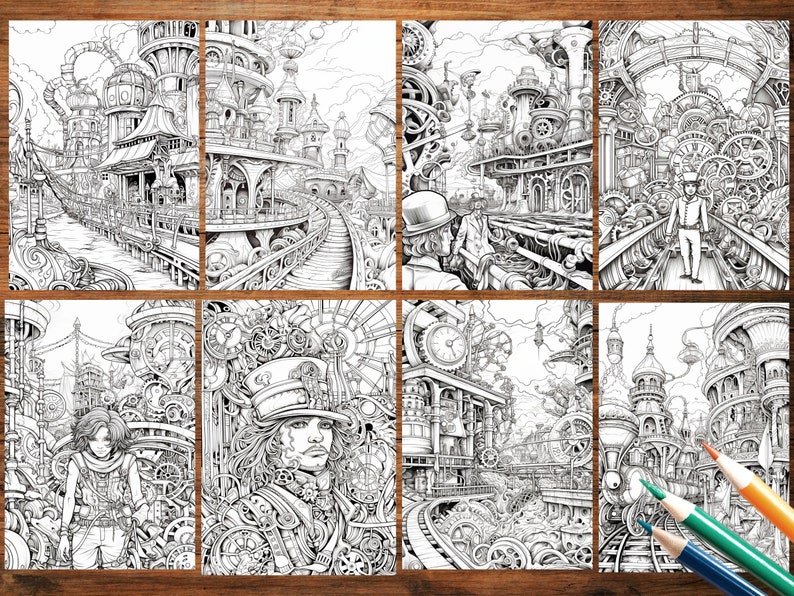 39 Steampunk Coloring Pages Design, Printable Coloring Book , Coloring ...