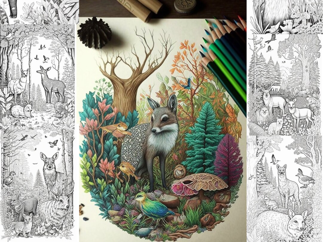30 Natural Forest Coloring Page Adult Intermediate Printable Instant ...