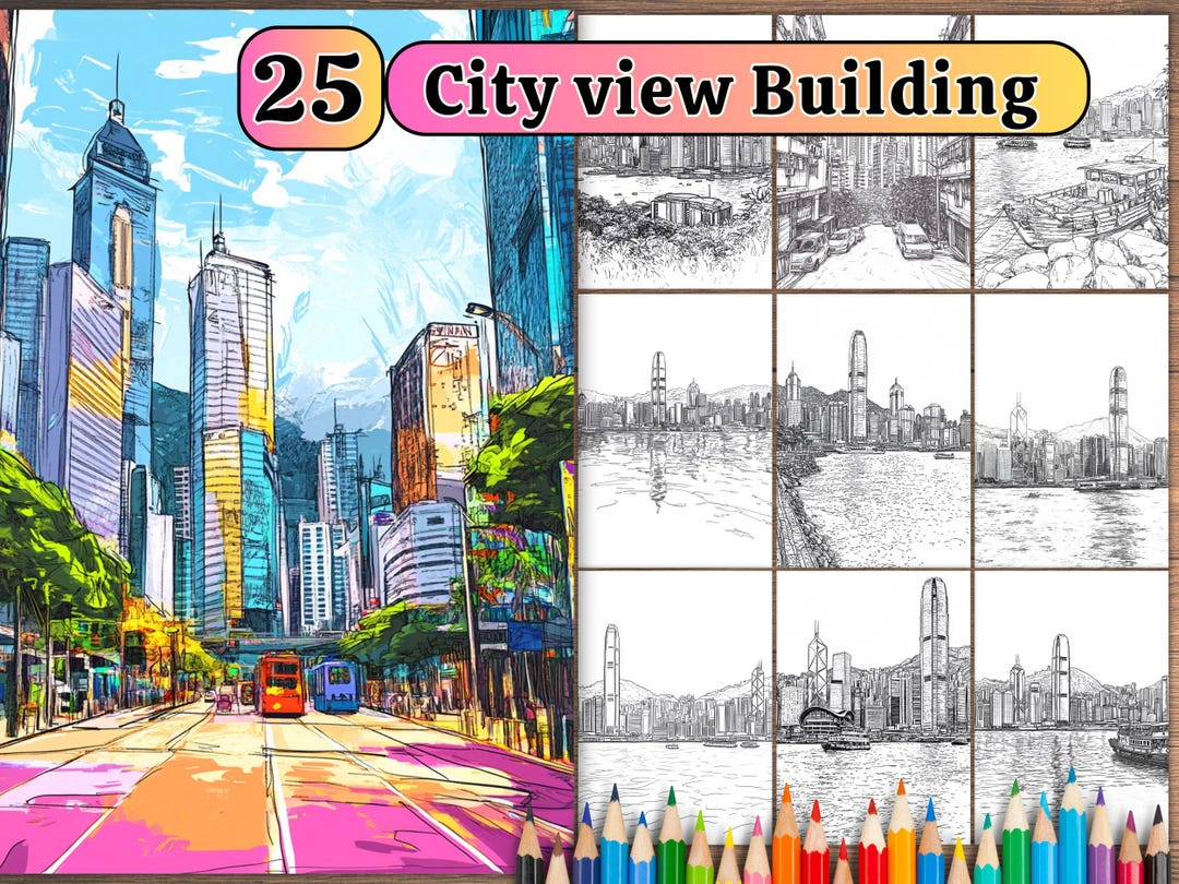 City Skyline Coloring Pages: Modern Architecture Printable Art (PDF) - Etsy