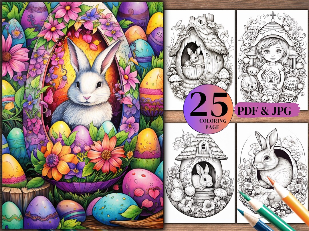 25 Easter Bunny Coloring Pages: Chicks & Eggs (PDF, JPG) - Etsy