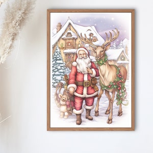 25 Santa and Deer Coloring Pages for Adults, Dark and Light Version in ...
