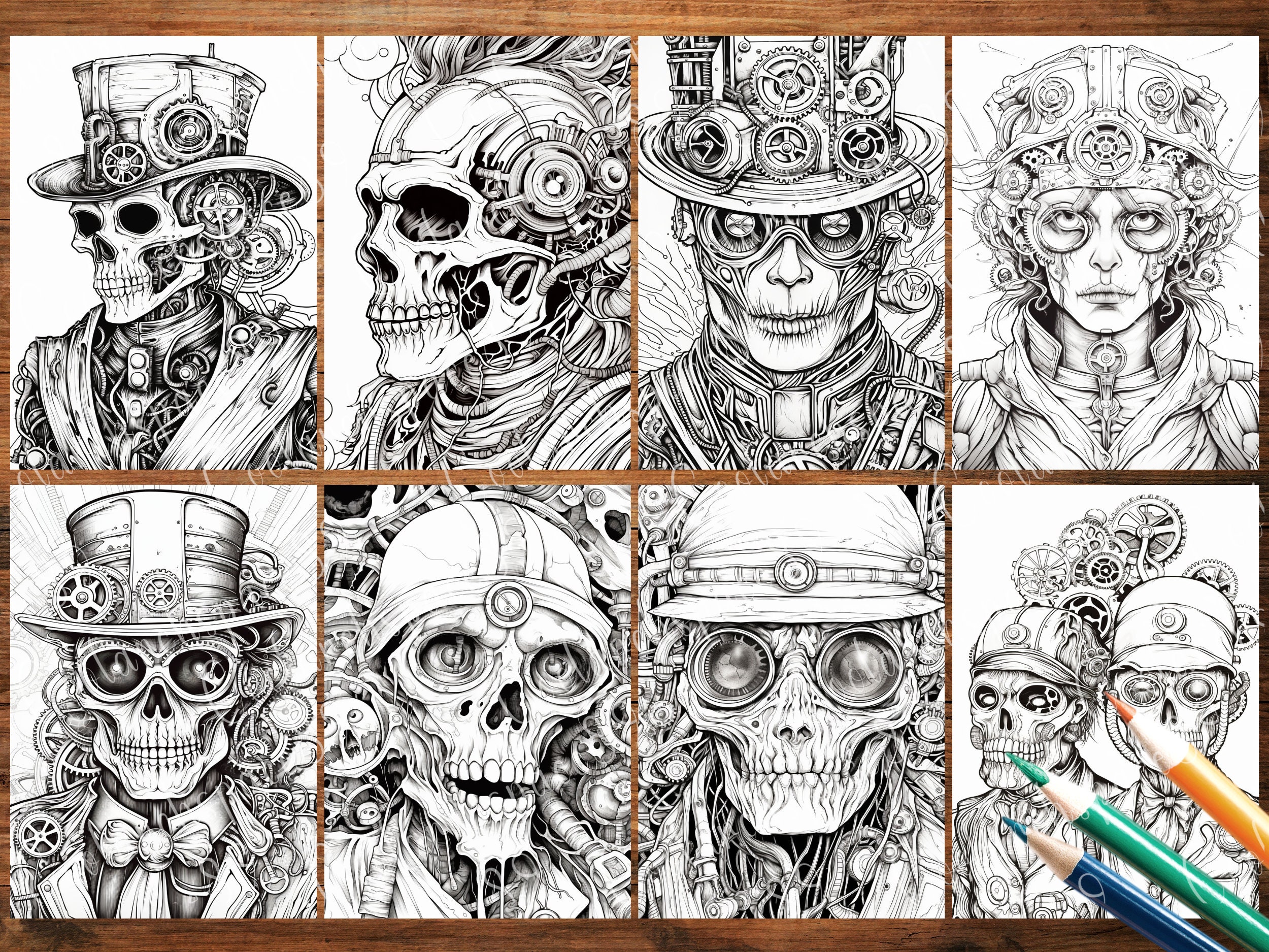 42 Steampunk Zombies Coloring Pages,for Adults Instant Download ...