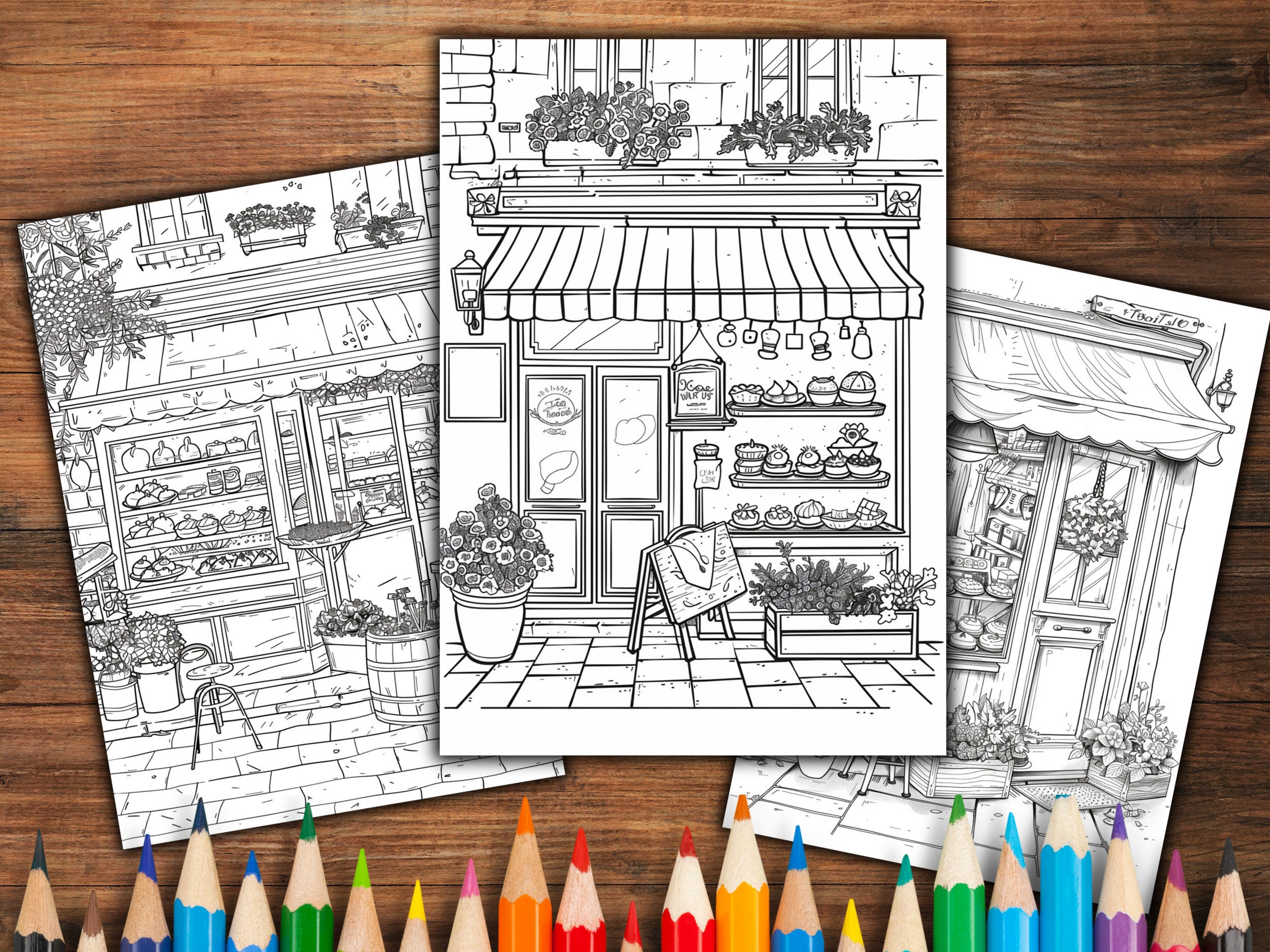 Bakery Shop Coloring Pages: French Patisserie Grayscale Sheets (PDF) - Etsy