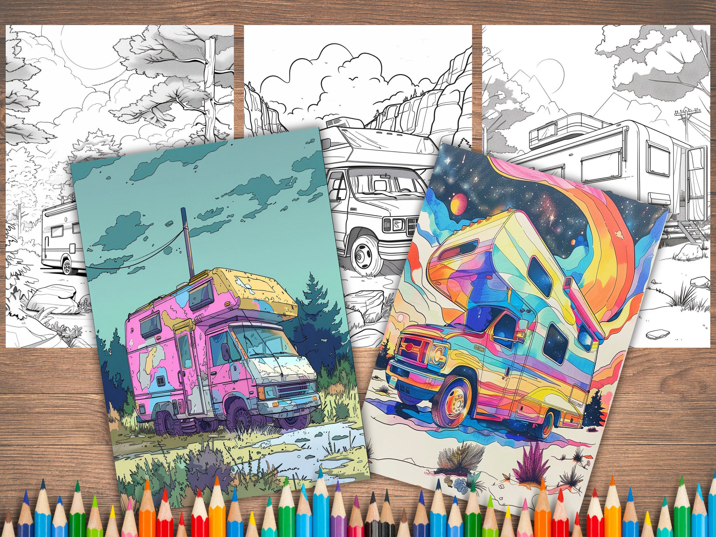35 Caravan House Coloring Pages for Adults and for Kids Grayscale ...