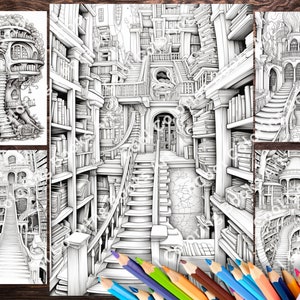 31 Fantasy Library Coloring Pages Bundle , Enchanted Library Coloring ...
