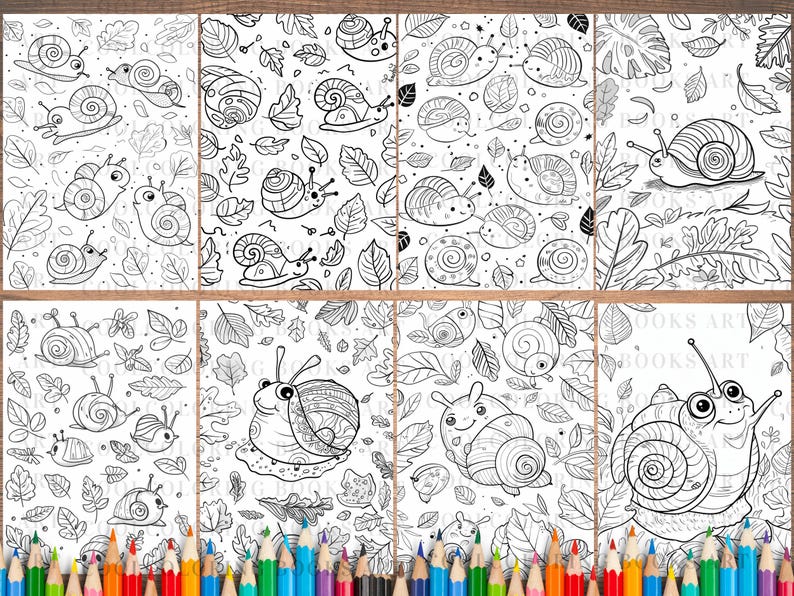 46 Kawaii Snail Autumn Leaves Coloring Book (printable PDF) - Etsy