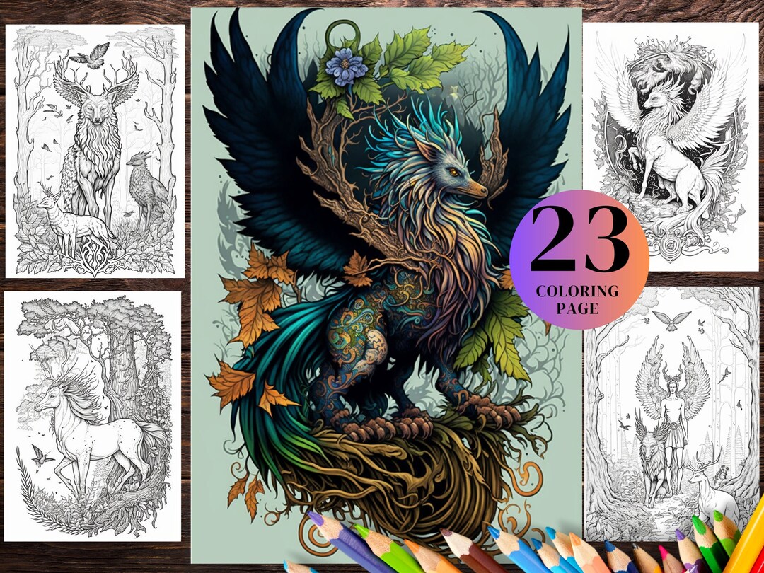 23 Mythical Creatures Marvelous Coloring Pages, JPEG/PDF Format ...