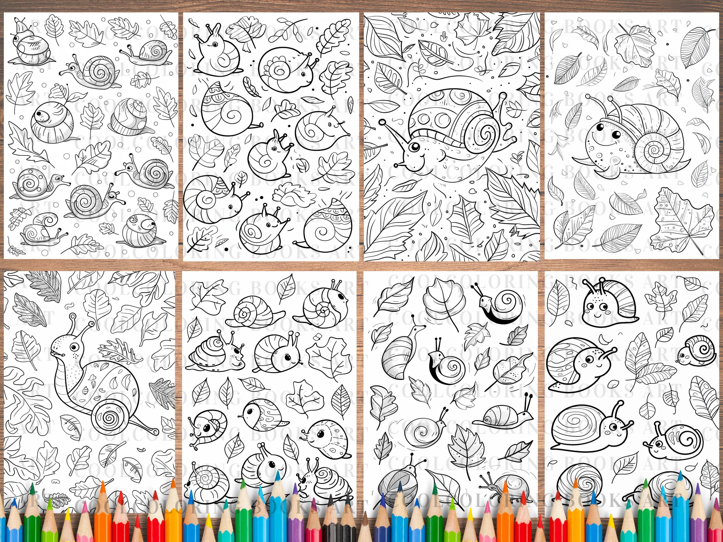 46 Kawaii Snail Autumn Leaves Coloring Book (printable PDF) - Etsy
