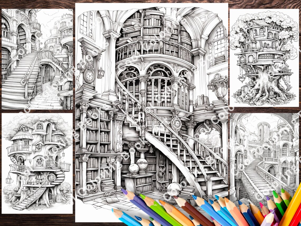31 Fantasy Library Coloring Pages Bundle Enchanted Library - Etsy