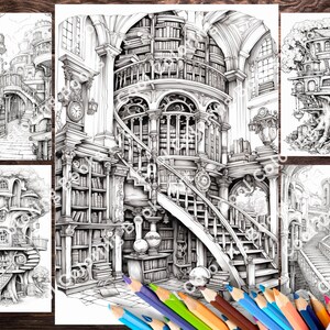 31 Fantasy Library Coloring Pages Bundle , Enchanted Library Coloring ...