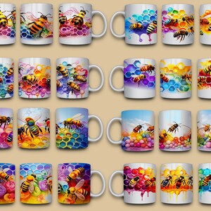 24 PNG 3D Bee Mug Wrap, 11oz Mug Template, Mug Sublimation Design ...