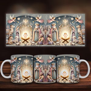 Watercolor Nativity Scene Mug Wrap: Religious Coffee Mug (PNG Digital ...