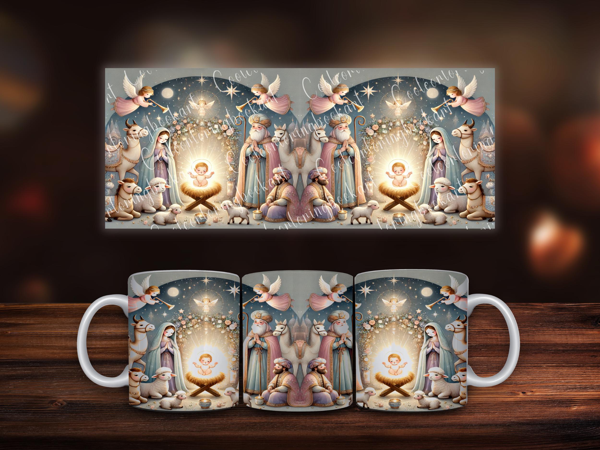 Watercolor Nativity Scene Mug Wrap: Religious Coffee Mug (PNG Digital ...