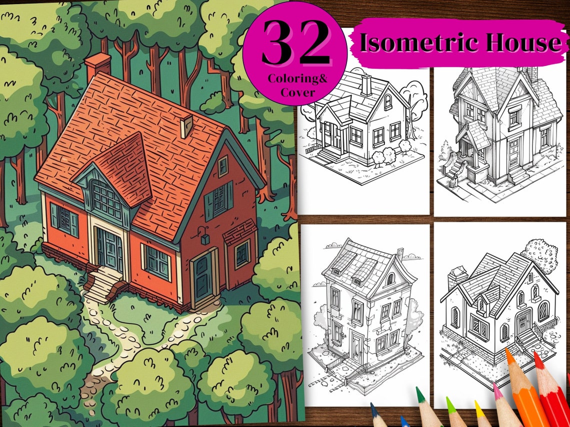 32 Isometric House Coloring Pages, Interior Isometric Coloring ...