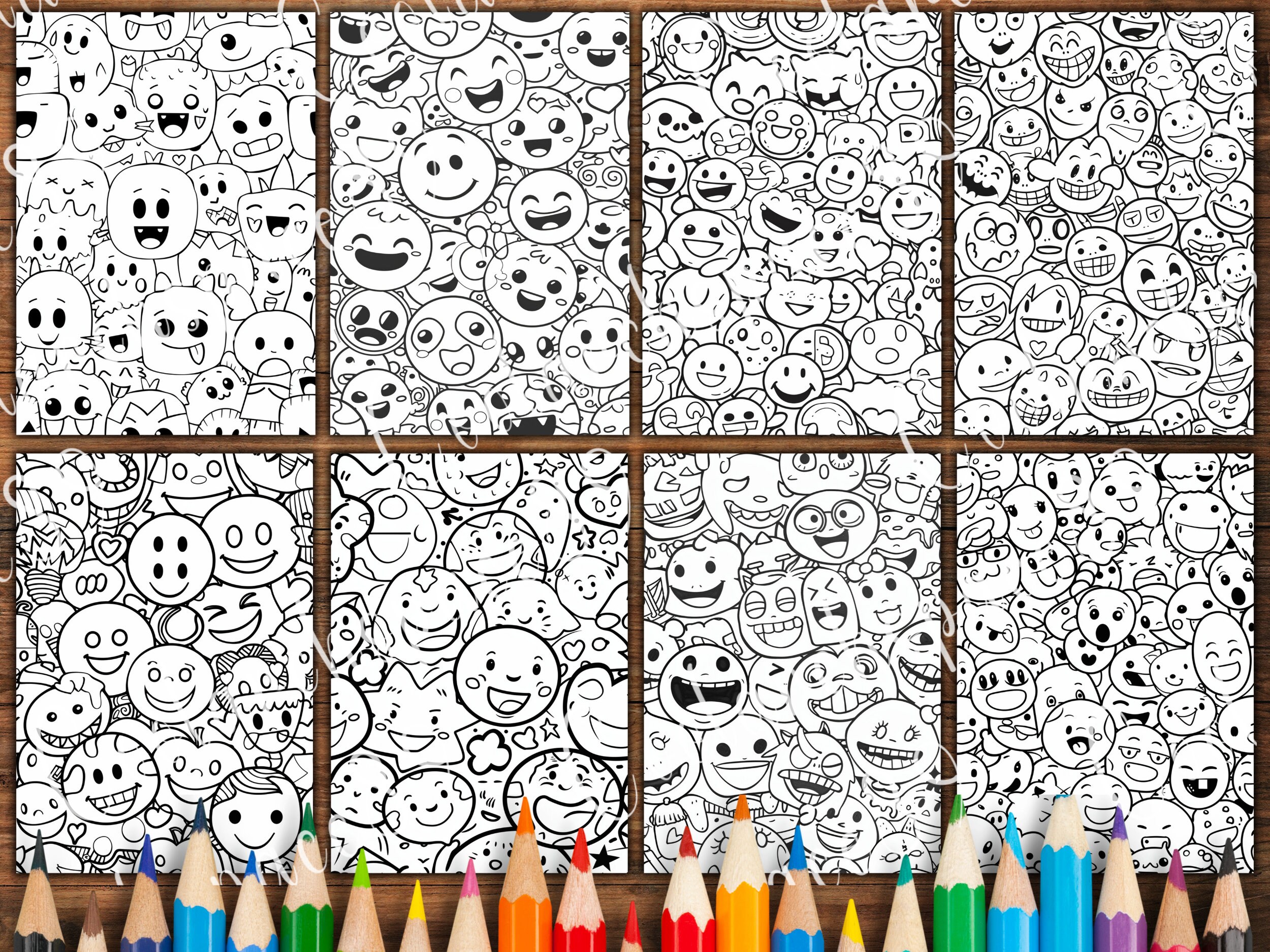 46 Happy Smiley Emoji Doodle Coloring Books, A4 Size Digital Downloads ...