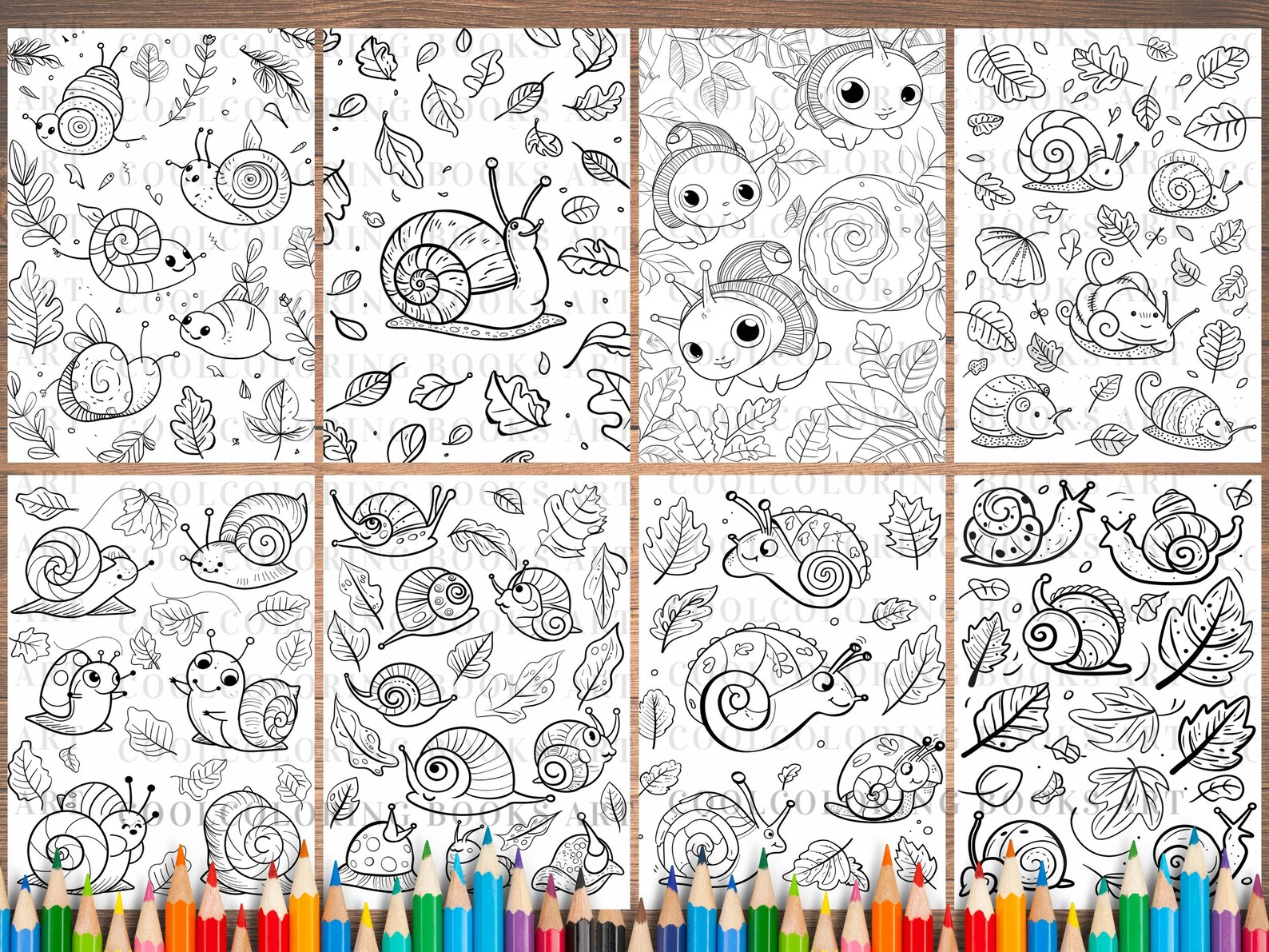 46 Kawaii Snail Autumn Leaves Coloring Book (printable PDF) - Etsy