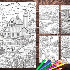 30 Farm Coloring Book , Farm Coloring Pages Printable , Grayscale ...
