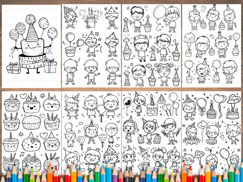 50 Kawaii Birthday Party Time Coloring Book, Coloring Pages to Relax ...