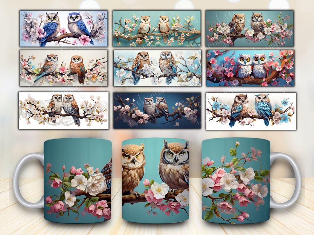 12 PNG Owl Mug Wrap 3D Mug Wrap Sublimation Design PNG, 3D Floral 11oz ...