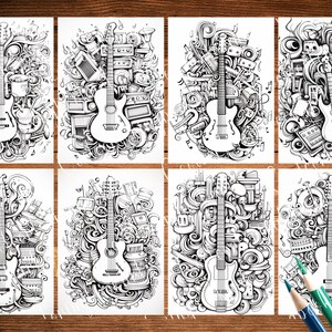 25 MUSIC Doodle Coloring Page, MUSICAL Digital Adult Coloring Print ...