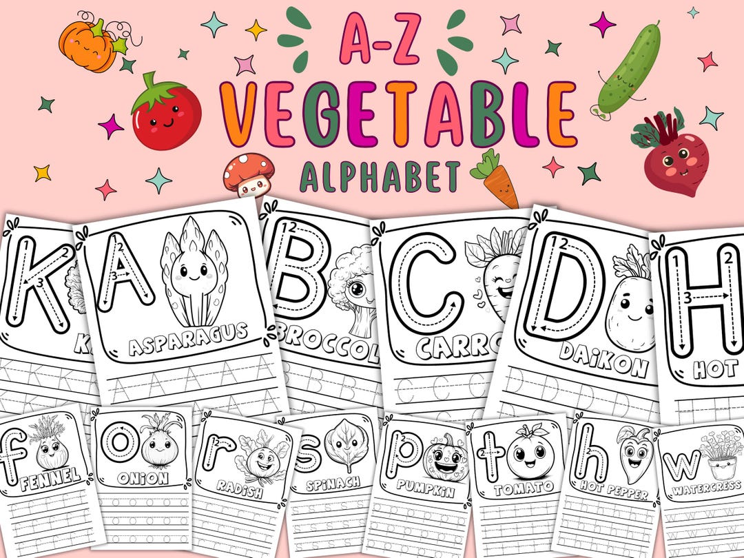 26 A Z Vegetable Alphabet Coloring Pages for Kids Fun & Educational ...