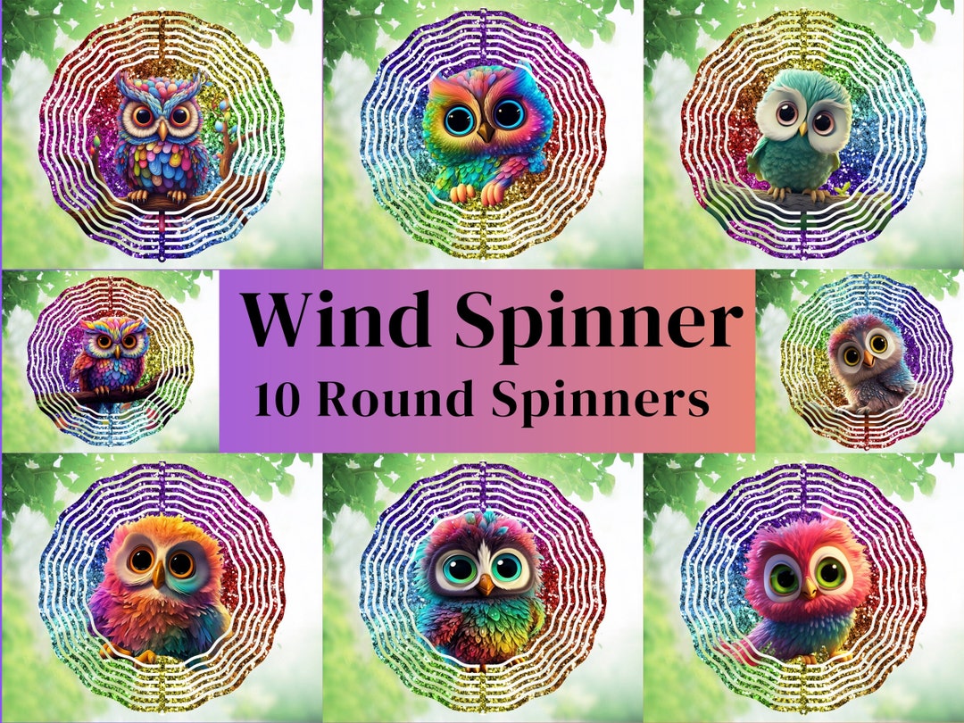 10 Owl Neon Glitter Wind Spinner Sublimation Design Bundle, Wind ...