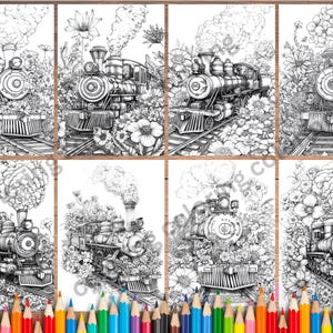 38 Floral Steam Train Coloring Page Printable – Vintage Locomotive ...