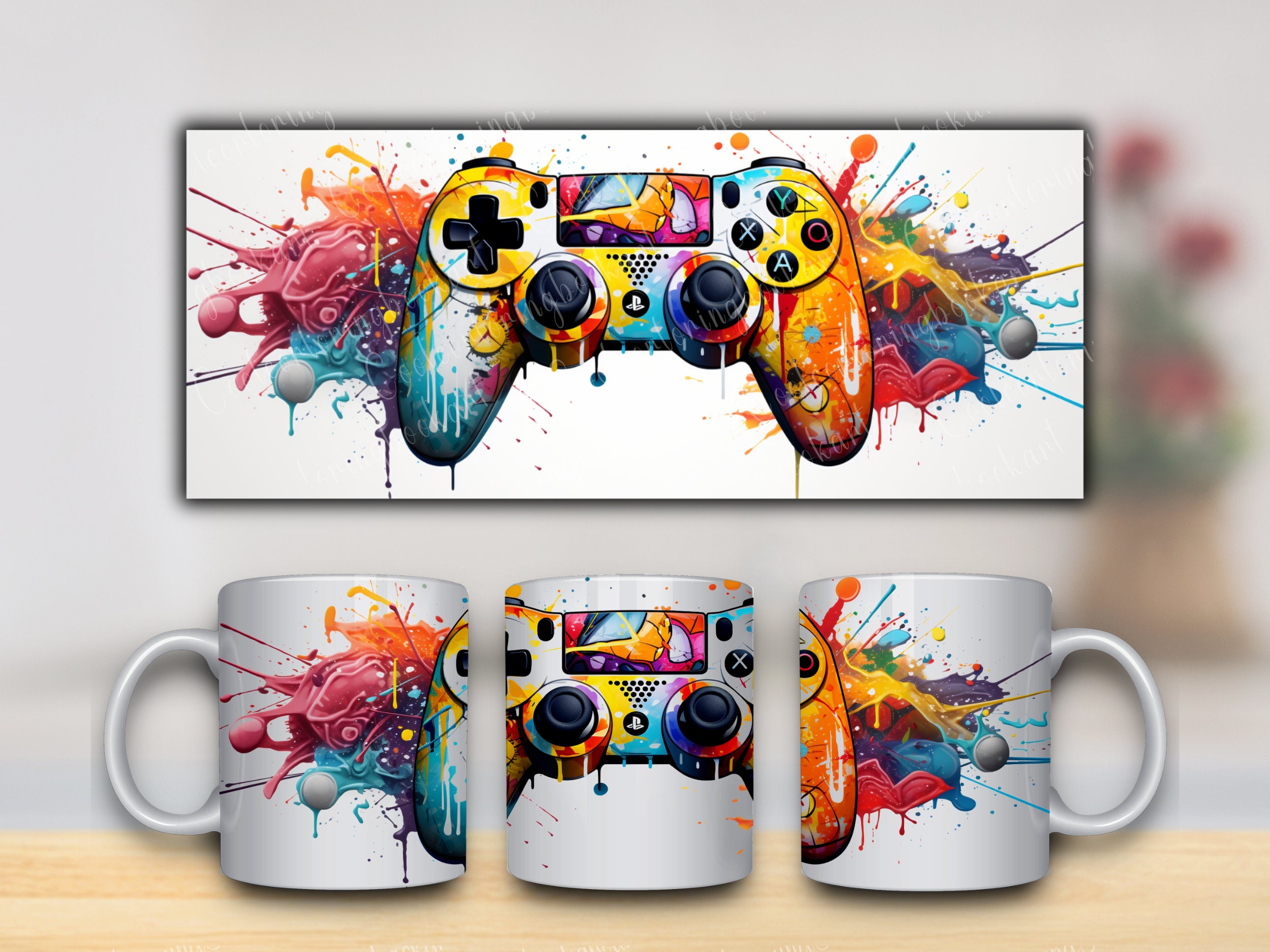 20 PNG 3D Gaming Mug Wrap PNG, Game Controller Sublimation PNG, 11ozz ...