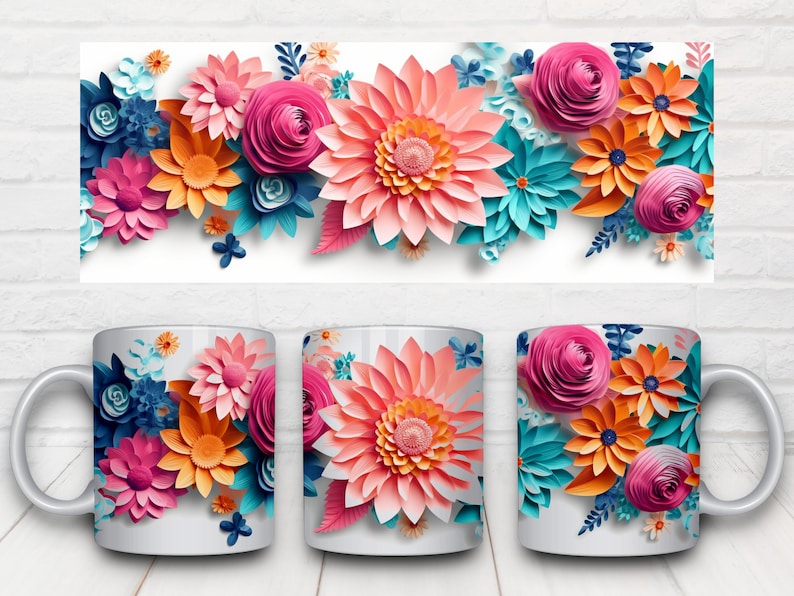 3D Flowers Mug Wrap Template Bundle Sublimation Mug Design - Etsy