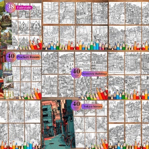 2000+ Buildings Coloring Book Bundle , Printable City Houses Coloring ...