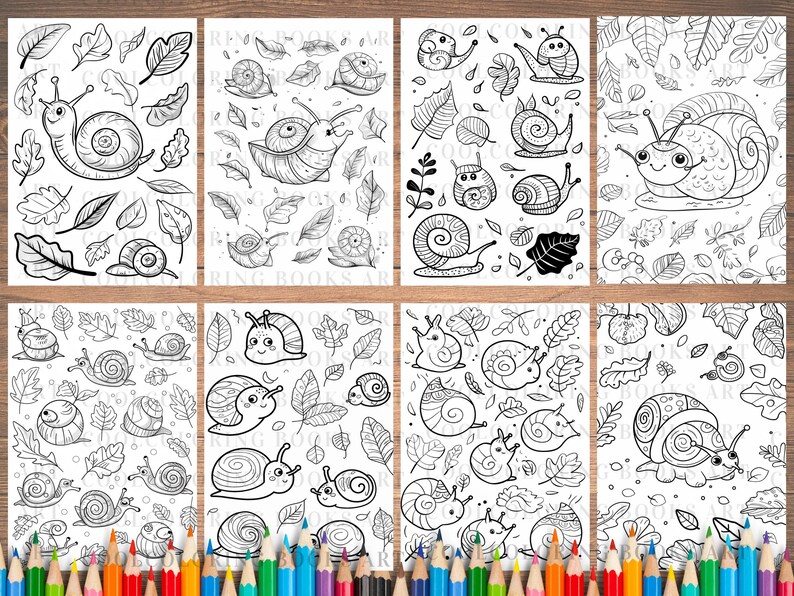 46 Kawaii Snail Autumn Leaves Coloring Book (printable PDF) - Etsy