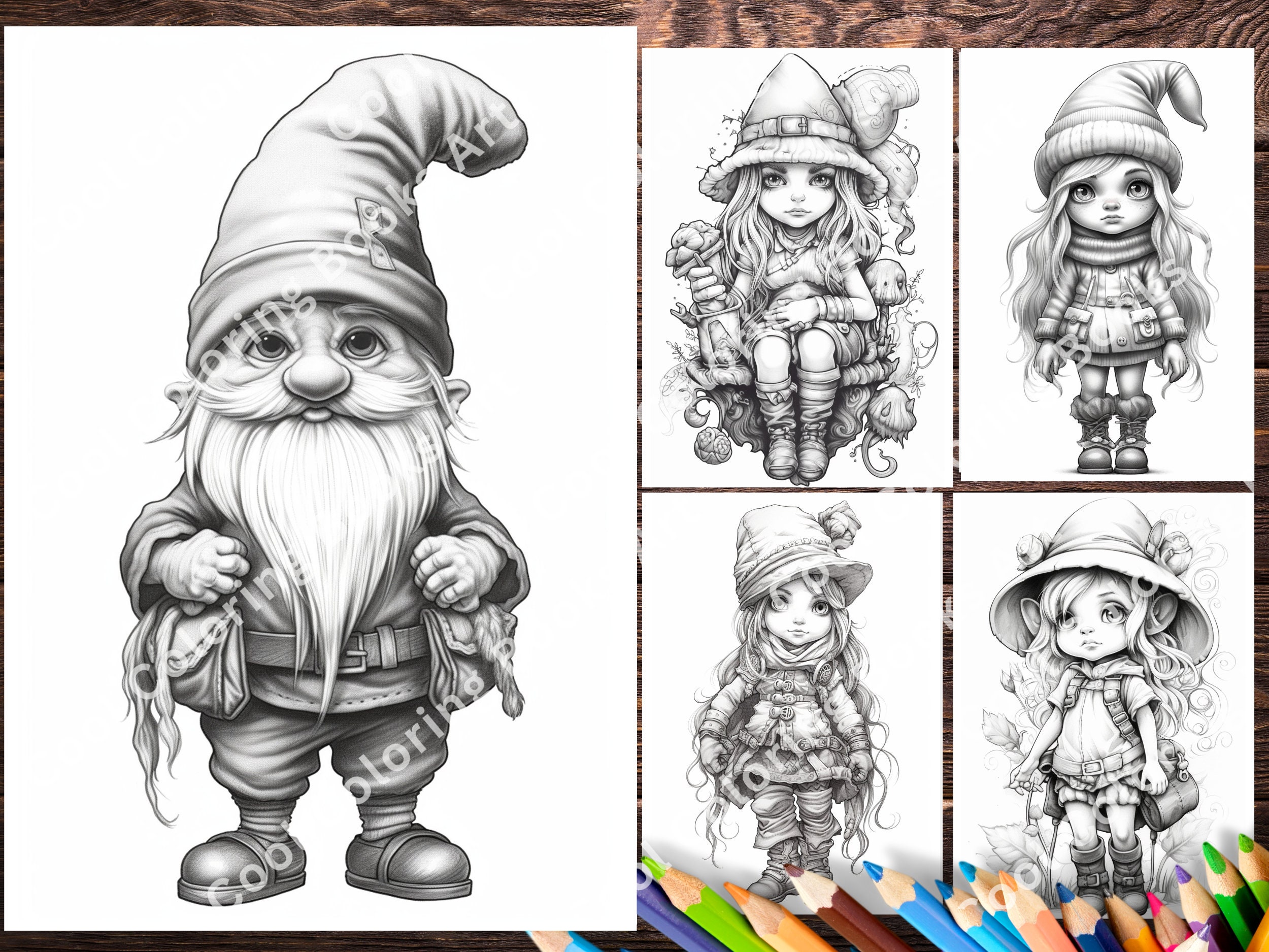 20 Cute Girl Gnomes Coloring Book, Adults Kids Instant Download ...