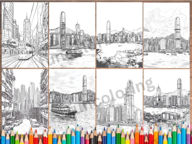 City Skyline Coloring Pages: Modern Architecture Printable Art (PDF) - Etsy
