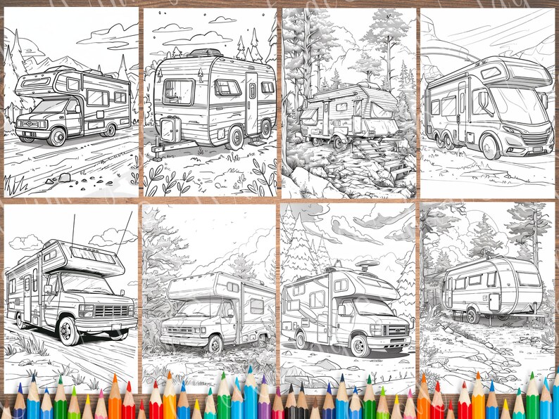 35 Caravan House Coloring Pages for Adults and for Kids Grayscale ...