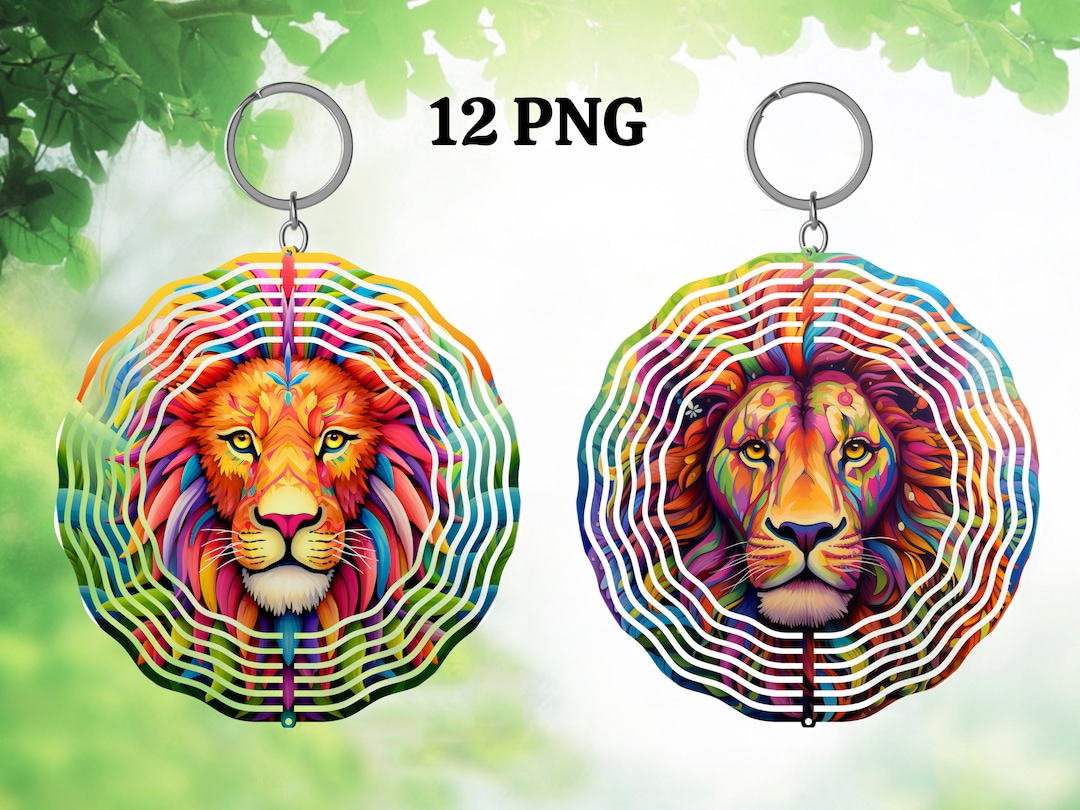 12 PNG Lion Wind Spinner Watercolor Sublimation Design Template, Wind ...
