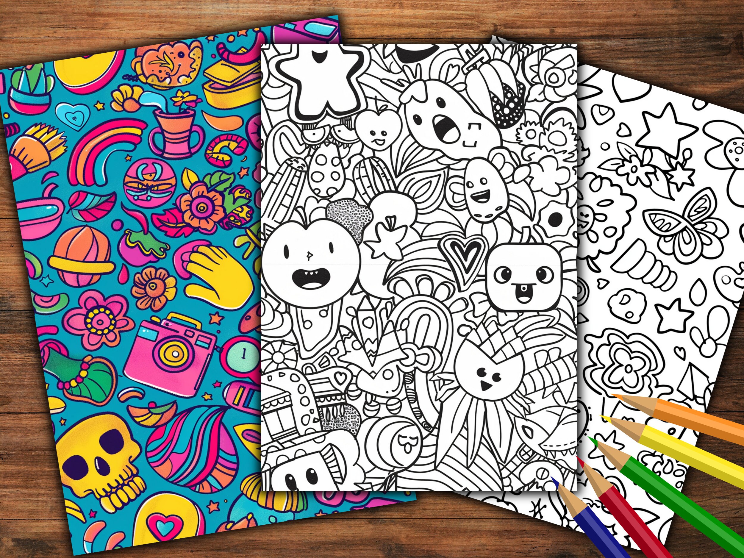 37 Groovy Retro Doodle Coloring Pages, Instant Download, Printable ...