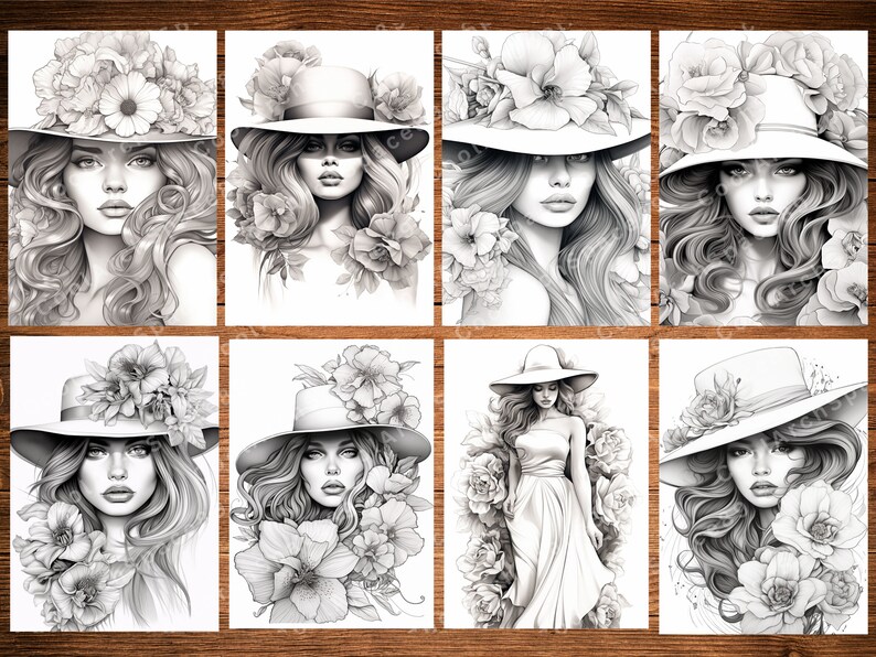 Mysterious Woman With Flowers Coloring Pages: 20 JPG + PDF (download ...