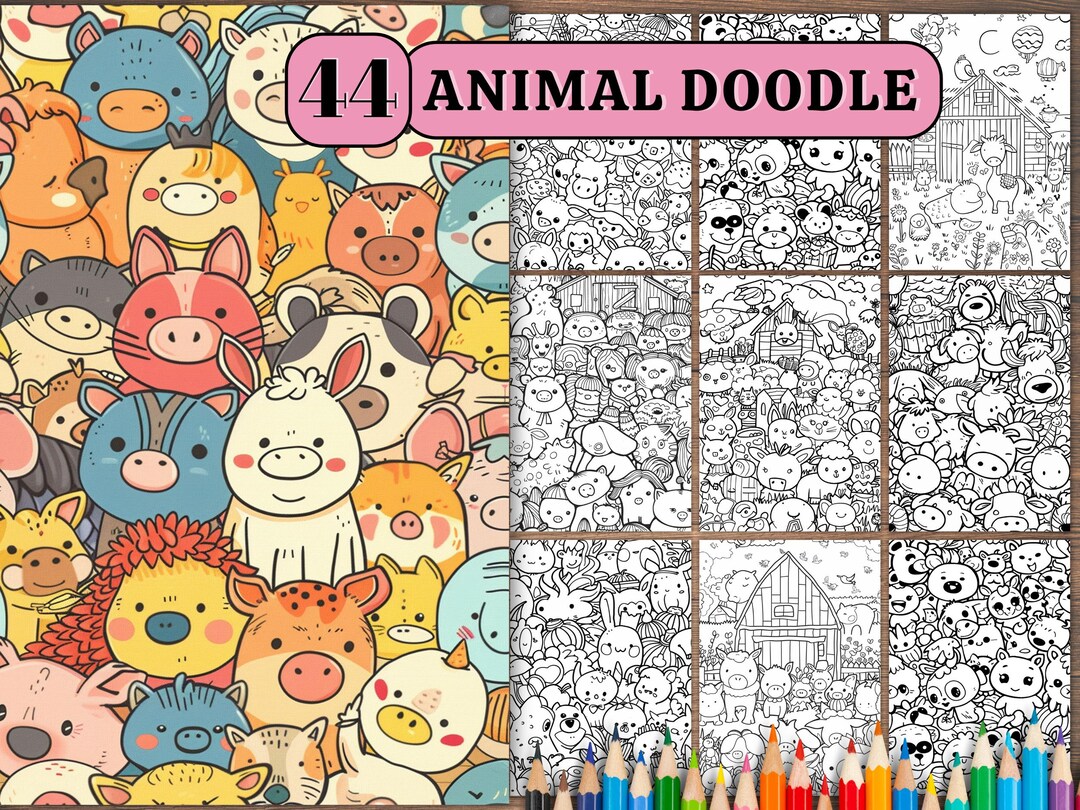 44 Animal Farm Doodle Coloring Page | Whimsical Farm Animal | Fun ...