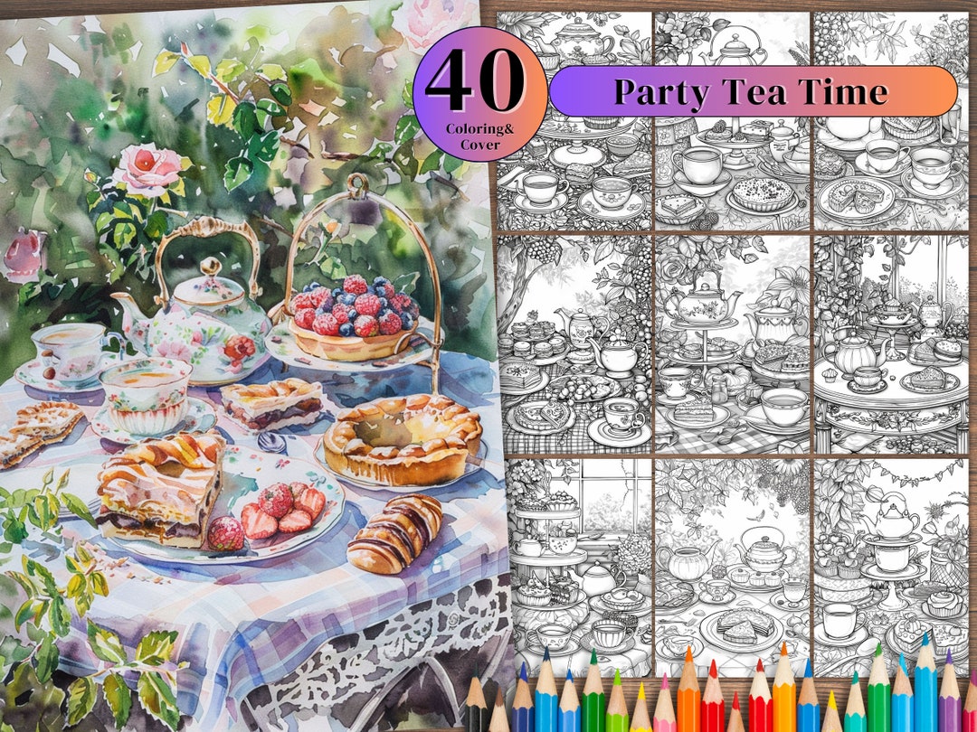 40 Tea Party Coloring Pages, Tea Time Elegant Teapots, Teacups ...