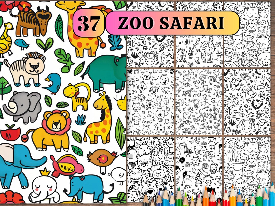 35 Zoo Safari Doodle Coloring Books , A4 Size Coloring Digital ...