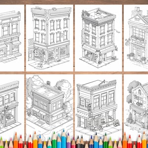 40 Isometric Vintage Storefront Coloring Books ,A4 Size Digital ...