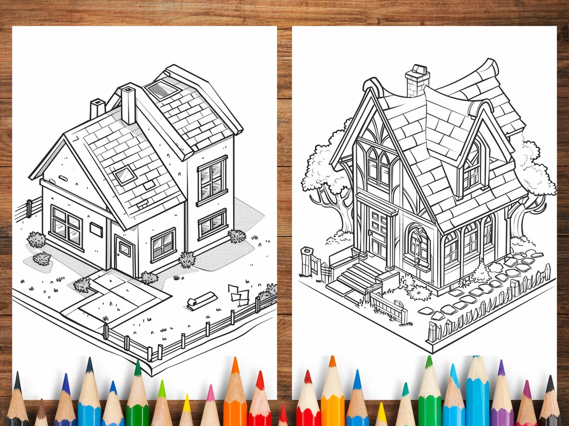 32 Isometric House Coloring Pages, Interior Isometric Coloring ...