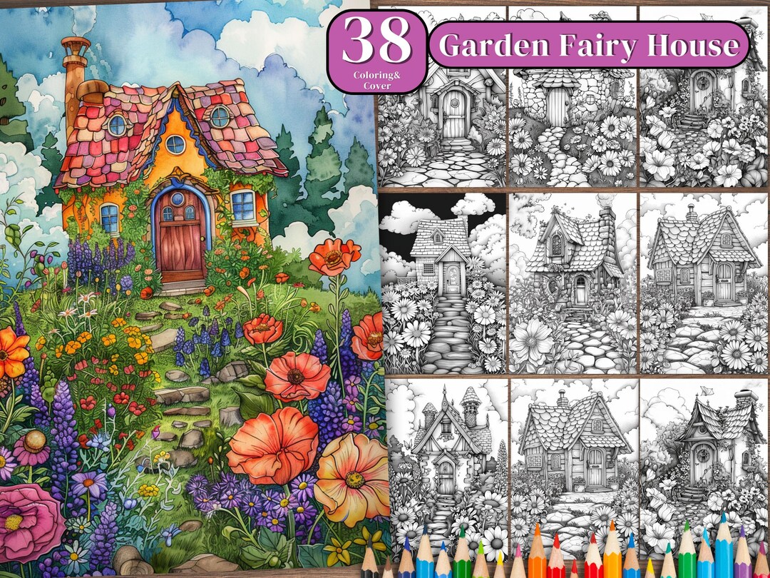 38 Whimsical Garden Fairy House Coloring Book Pages (PDF Download) - Etsy