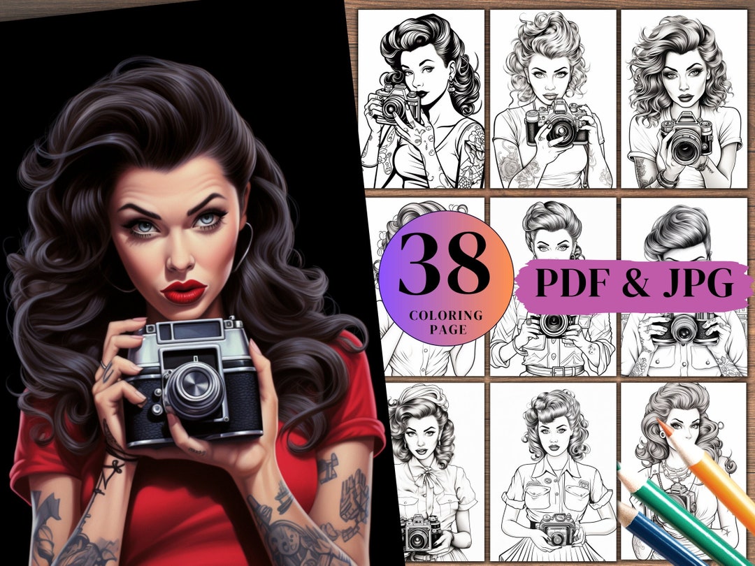 38 Rockabilly Woman Coloring Pages: Printable Adult Art (digital ...