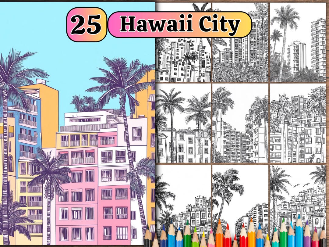 25 Hawaii City Coloring Page, Printable Honolulu Skyline Coloring Sheet ...