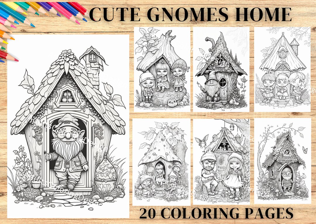 20 Gnome Fairy House Coloring Book Adults Kids Instant - Etsy