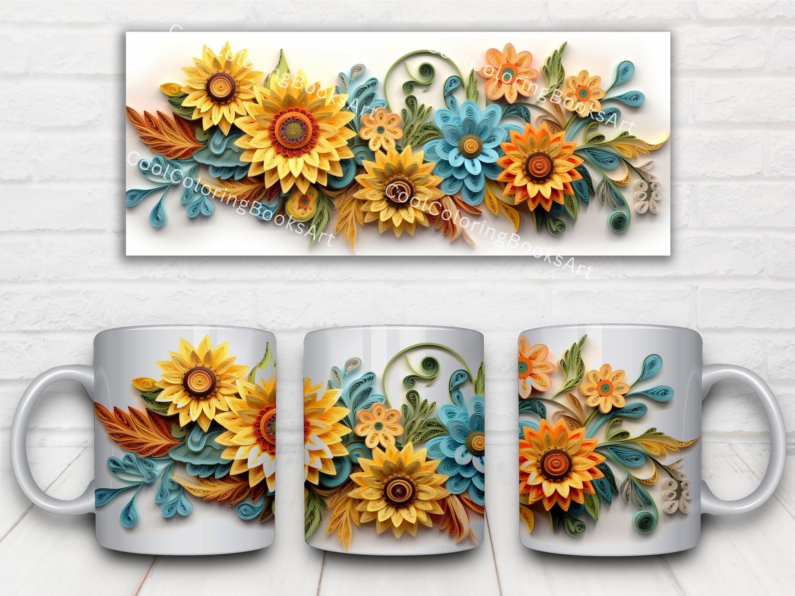 3D 49 PNG Sunflower Mug Wrap 3D Flowers Mug Wrap 11oz Mug - Etsy