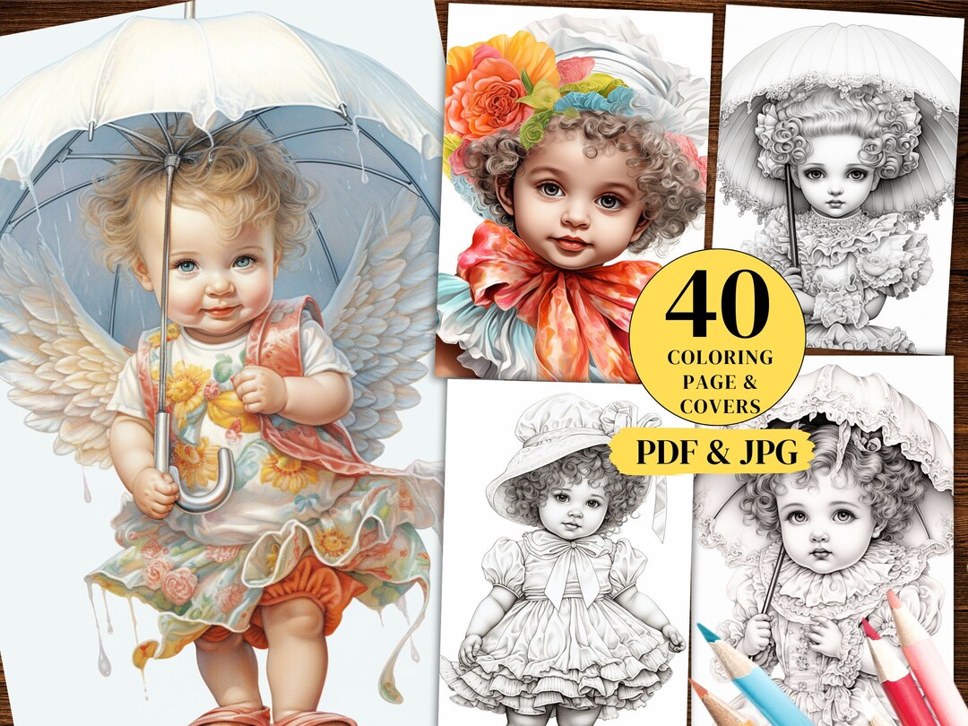 40 Baby Angel Darling Fantasy Coloring Page, Instant Download, Young ...