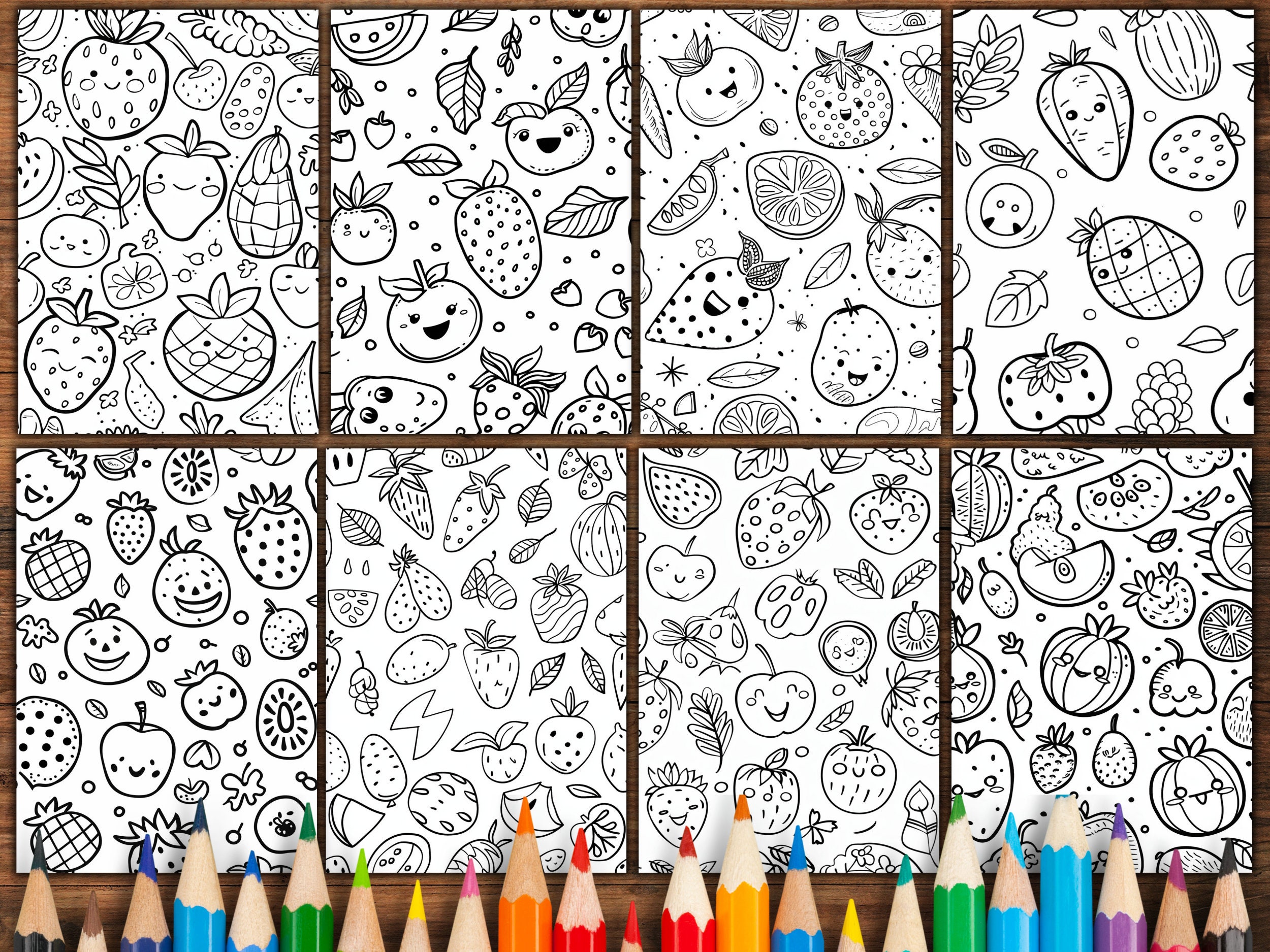 40 Fruits Doodle Coloring Books, A4 Size PDF & JPG Files ,digital ...