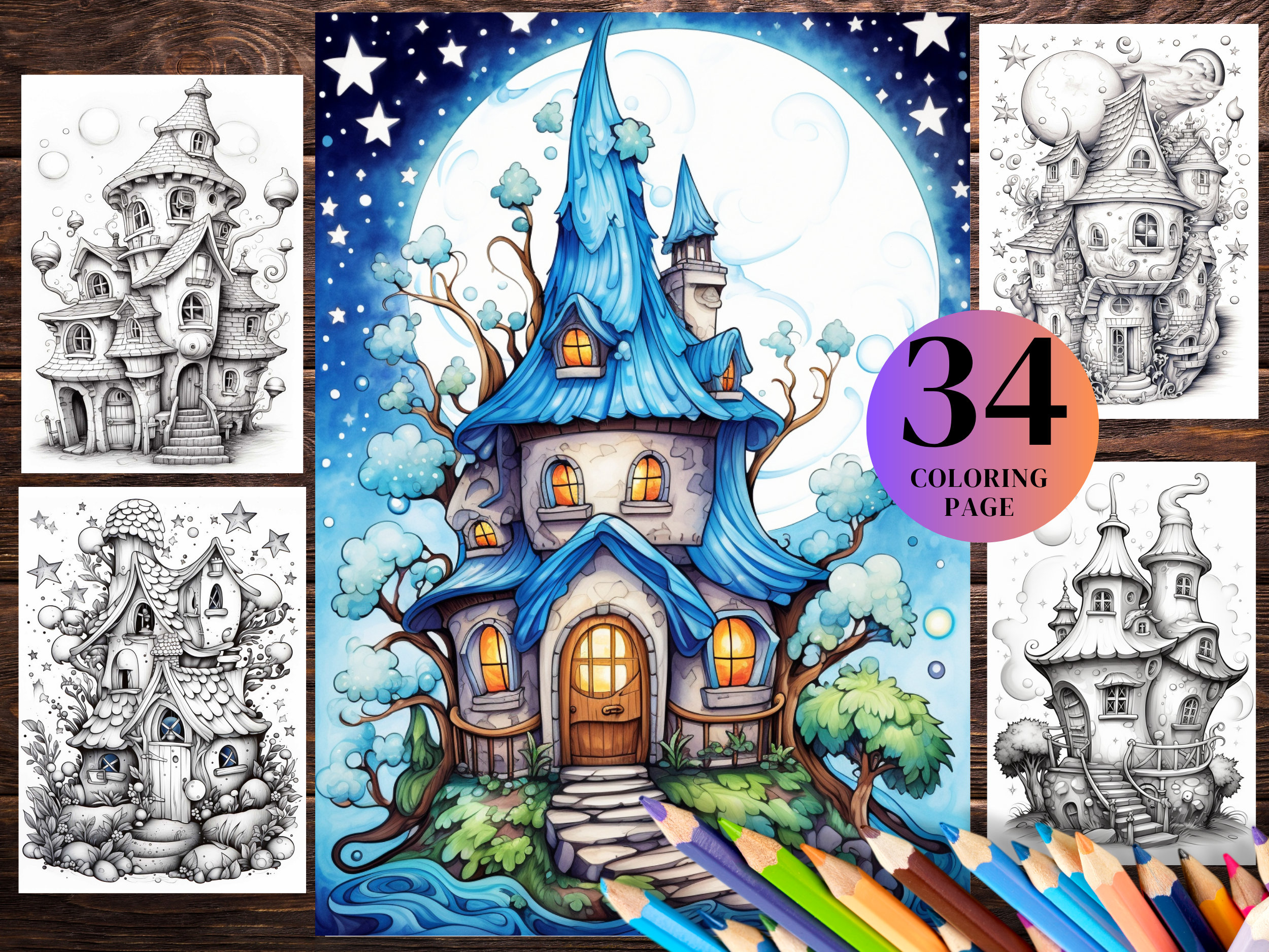 34 Fairy House Coloring Book Adults Kids Instant Download - Etsy